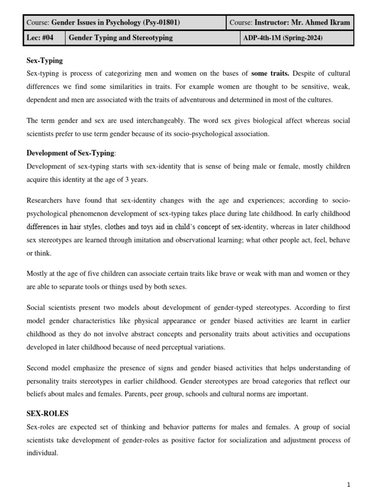 Understanding Gender Typing in Psychology | PDF | Gender Role | Gender ...