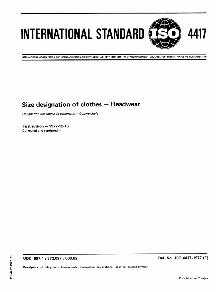 ISO 04417-1977 scan | PDF | Clothing