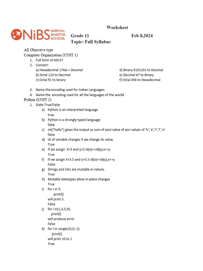 2024 Final Exams Rev Worksheet 1 | PDF | Cybercrime | Integer (Computer Science)
