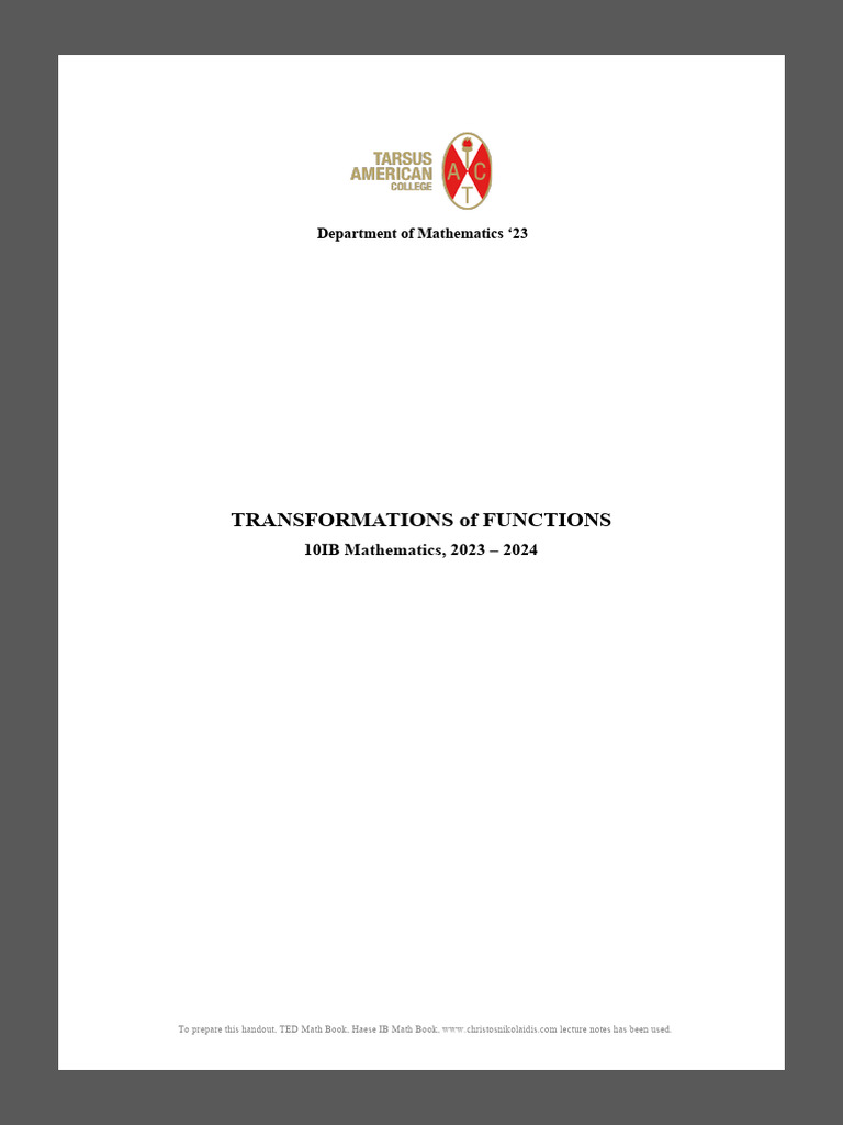 10ib Handout Transformations Of Functions Pdf Cartesian