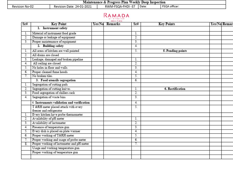 Maintenance & Progress Plan Weekly Deep Inspection | PDF