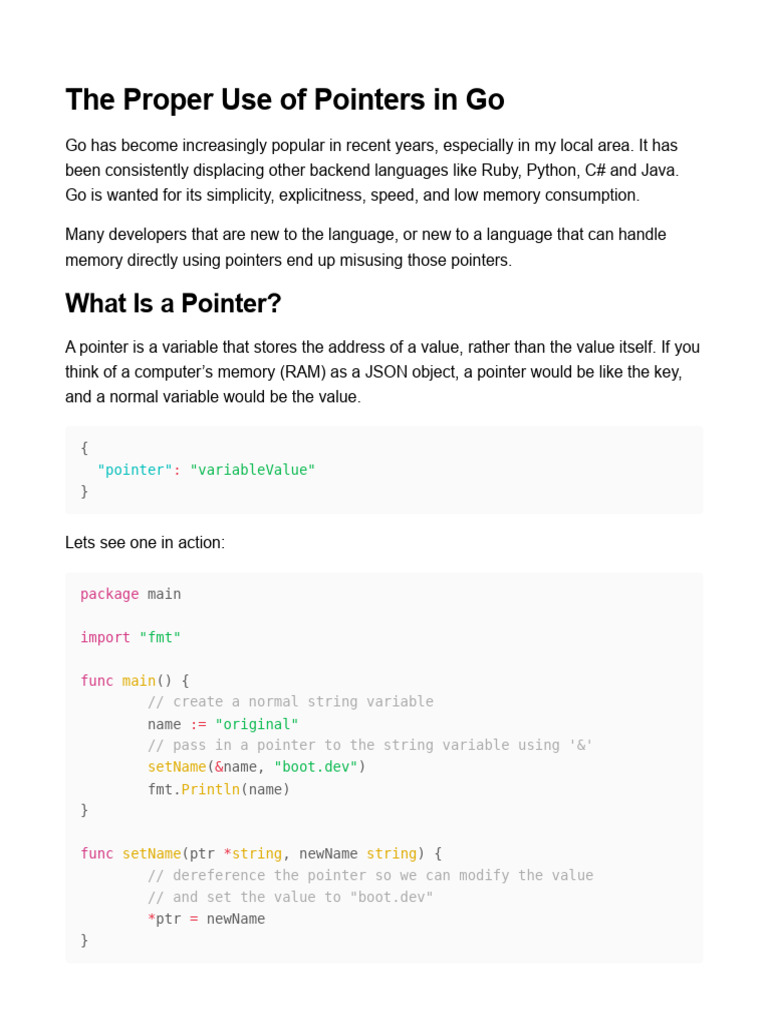 (X) The Proper Use of Pointers in Go | PDF | Pointer (Computer ...