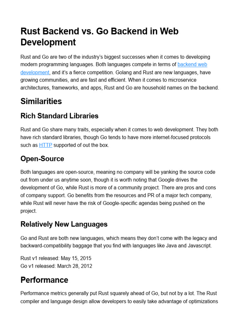 (X) Rust Backend vs. Go Backend in Web Development | PDF | Json | Networking