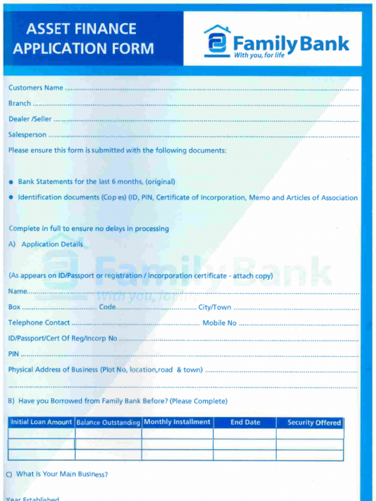 Application For Asset Finance Forms | PDF