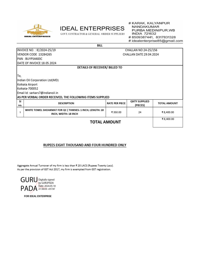 Invoice for Indian Oil Corp | PDF