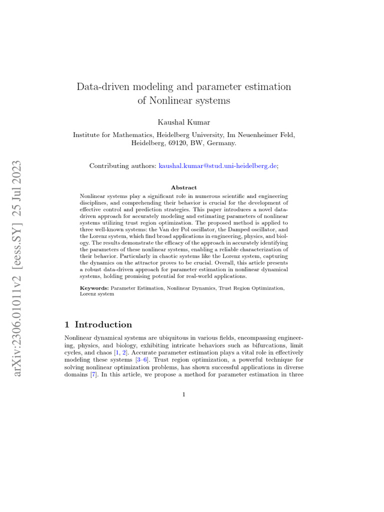 2023 5 Data Driven Parameter Estimation Nonlinear Pdf Mathematical Optimization Loss Function
