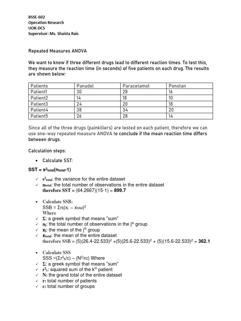 Drug Reaction Time Analysis | PDF | Analysis Of Variance | Tests