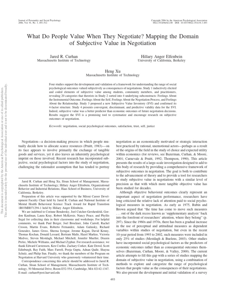 What Do People Value When They Negotiate? Mapping The Domain of ...