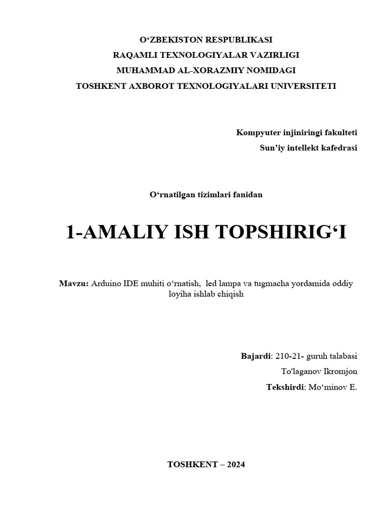 Ornatilgan Tizimlar Amaliy 1 | PDF