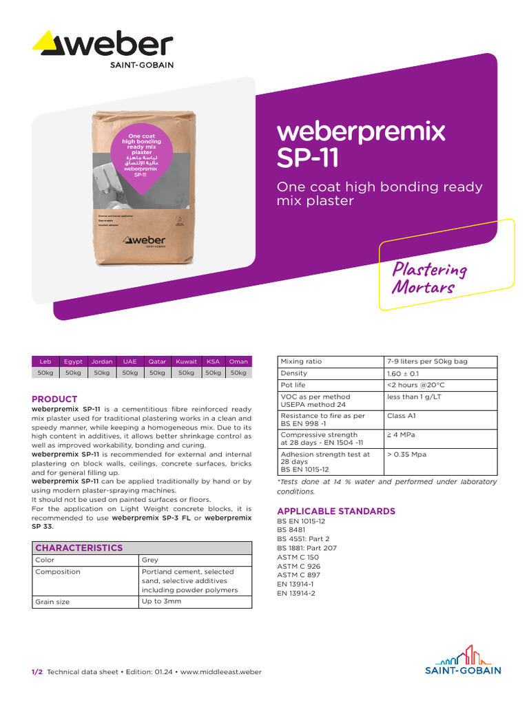 TDS Weberpremix SP-11 | Download Free PDF | Concrete | Plaster