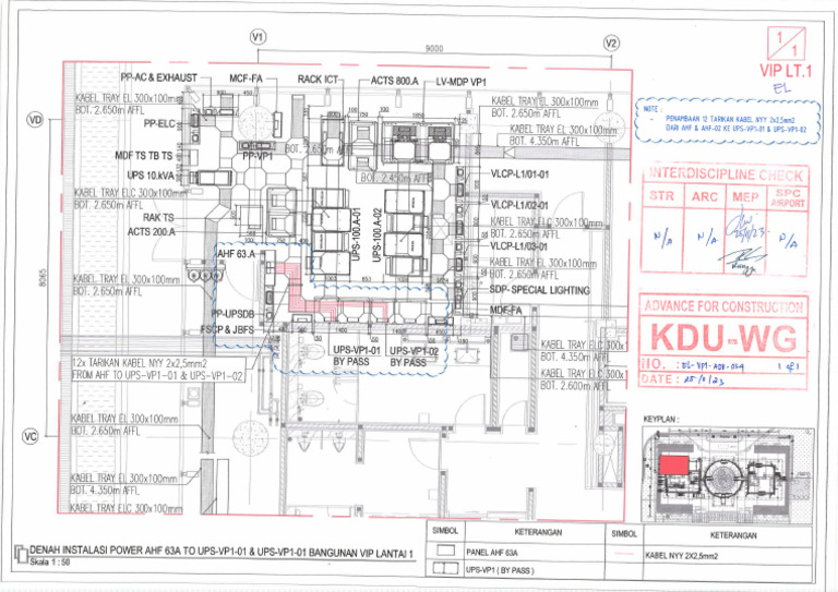 El-Vp1-Adv-034 - Denah Instalasi Power Ahf 63a To Ups-Vp1-01 & Ups-Vp1-01 Bangunan Vip Lantai 1 ...