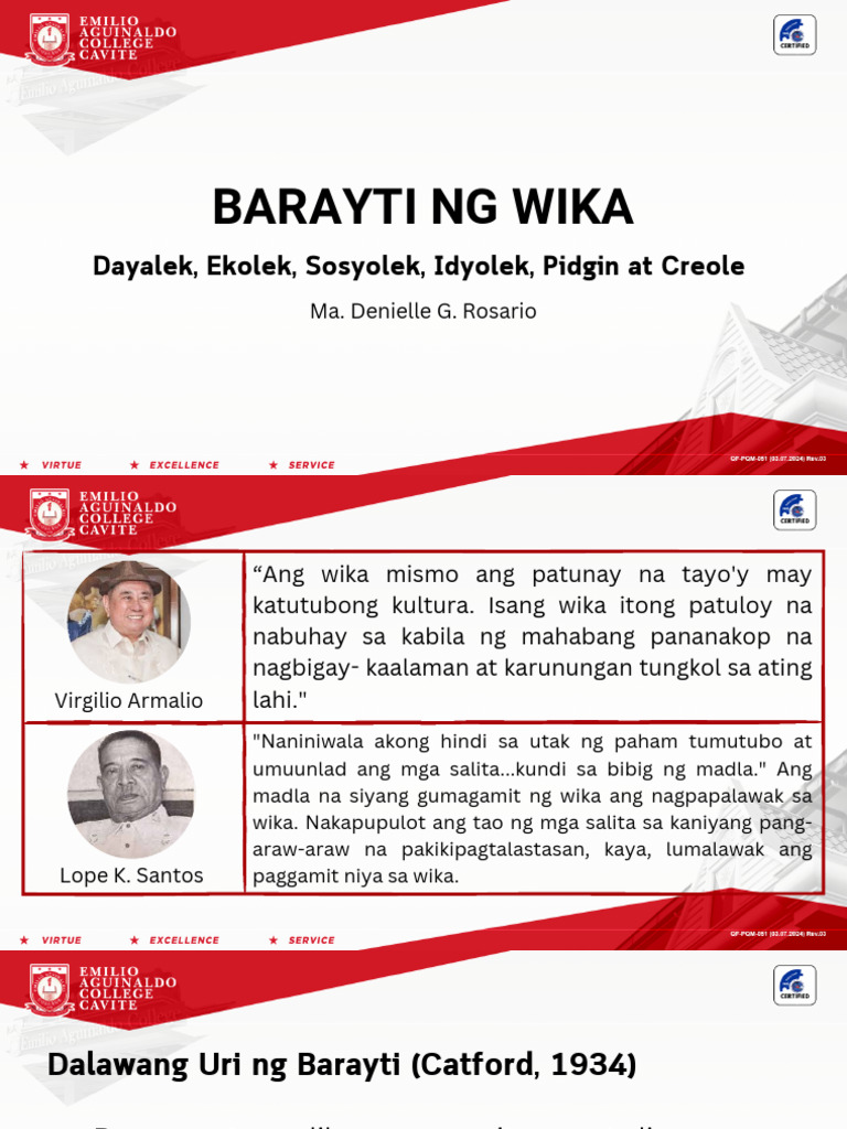 Rosario Dayalek Etnolek Ekolek Sosyolek Idyolek Pidgin at Creole 2 | PDF