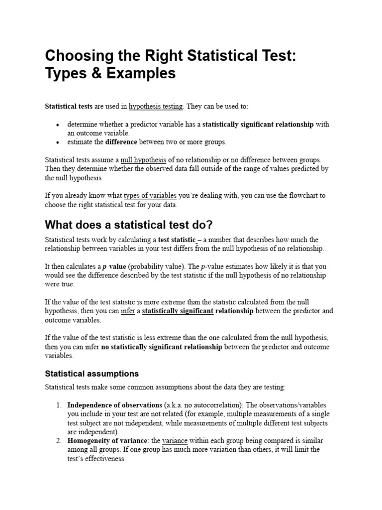 Choosing The Right Statistical Test | PDF | Statistics | Statistical ...