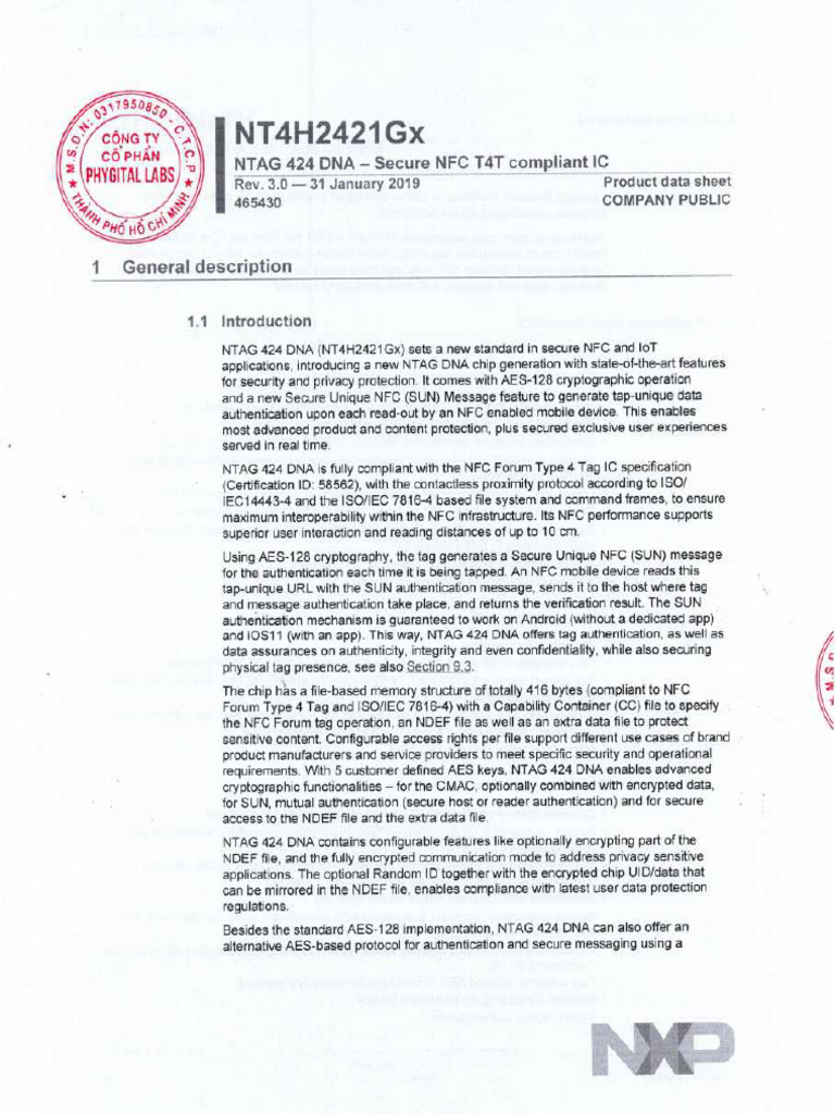 NT4H2421Gx - NTAG 424 DNA - Datasheet 5-4-2024 | PDF