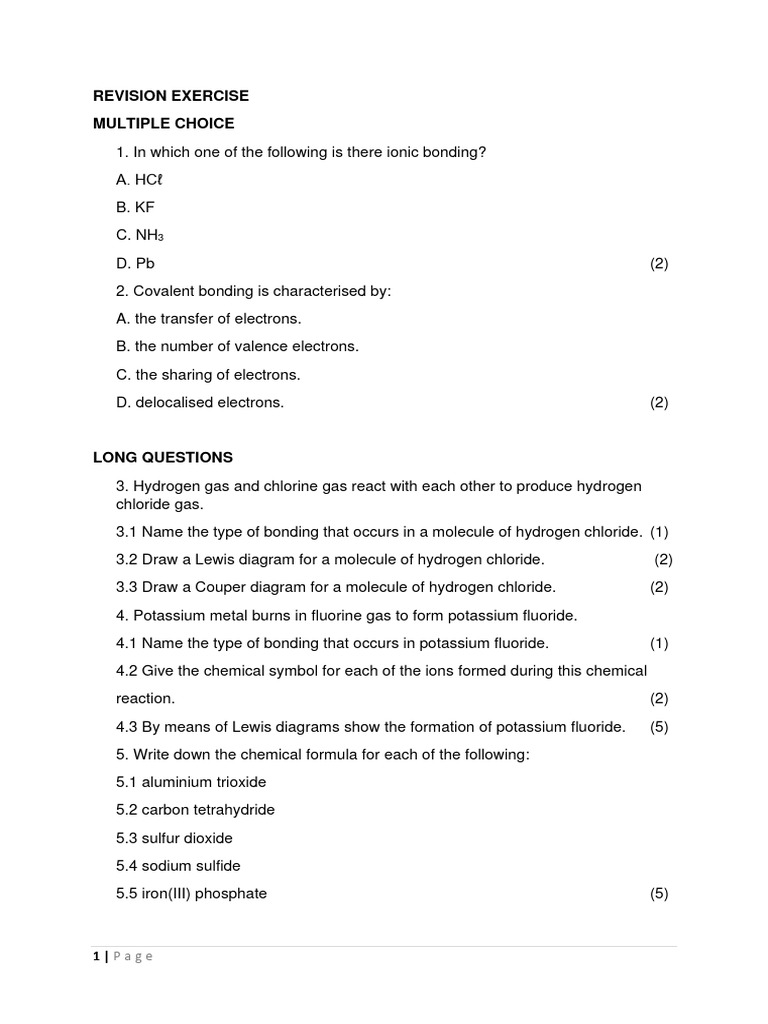 Revision Exercise Chemical Bonding | PDF