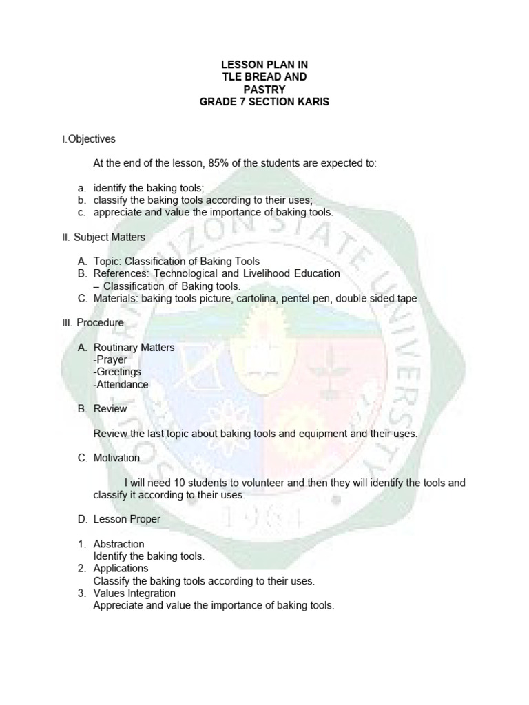 Lesson-Plan Ni Karis | PDF | Baking | Lesson Plan