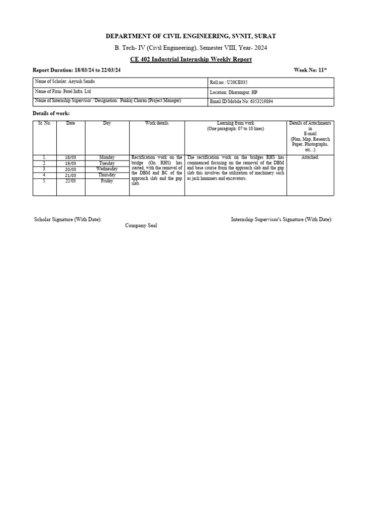 Weekly Report Formate | Download Free PDF | Engineering