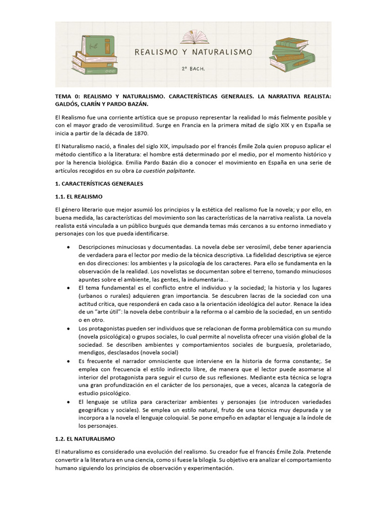Tema 0 Realismo y Naturalismo | PDF | Realismo literario | Novelas