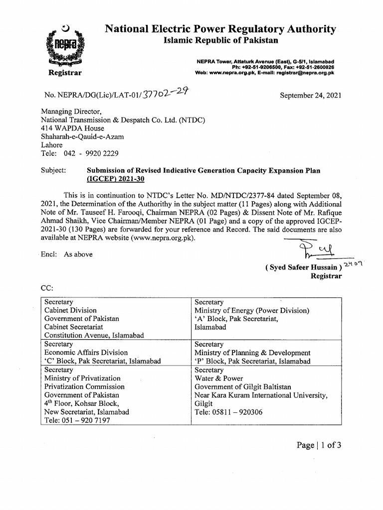 NEPRA Submission of Revised IGCEP 2021-30 | PDF | Solar Power | Power ...