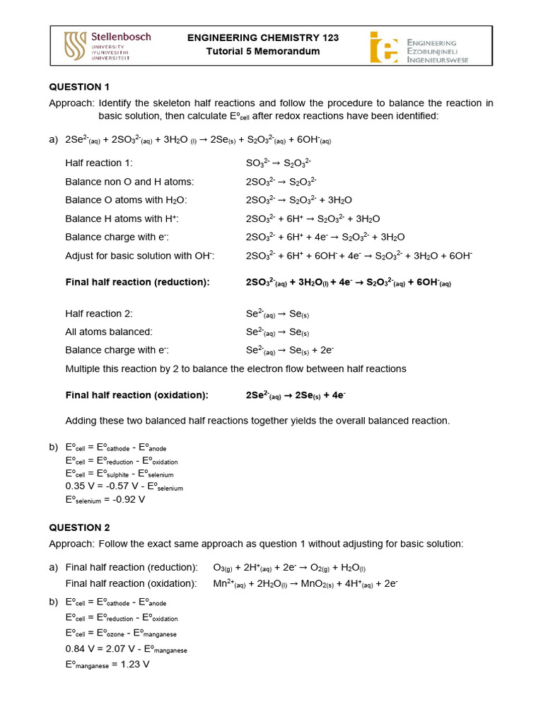 Tut 5 Memo | PDF | Redox | Chemical Reactions