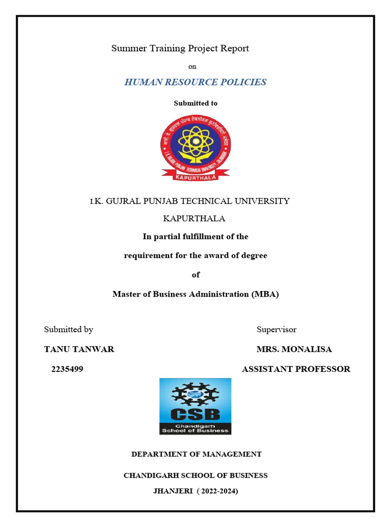 TANU Summer Training Project Report | PDF | Sampling (Statistics) | Human Resources