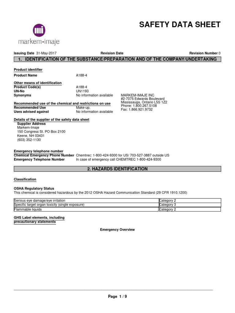 Solvent A188 Mek Markem Imaje MSDS | PDF | Firefighting | Occupational ...