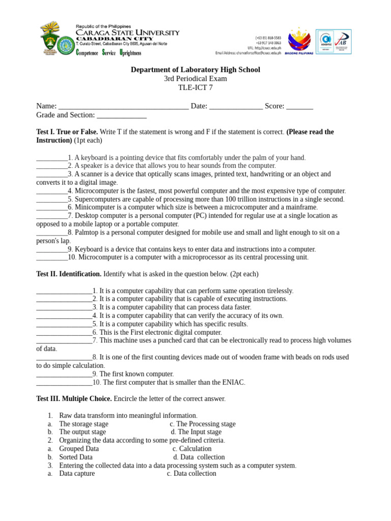 Grade 7 ICT TQ | PDF | Random Access Memory | Read Only Memory