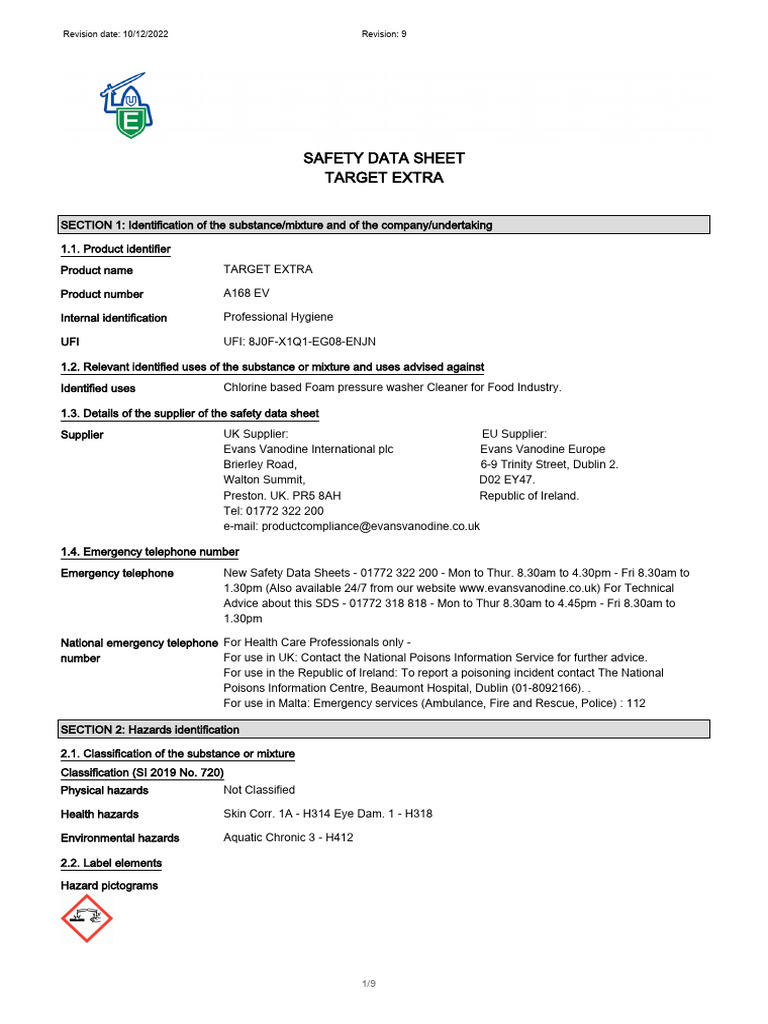 Chemical Target Extra MSDS | Download Free PDF | Safety | Occupational ...