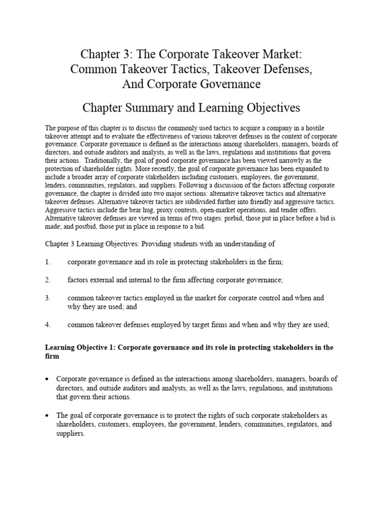 Corporate Takeover Tactics & Defenses | PDF | Takeover | Stocks
