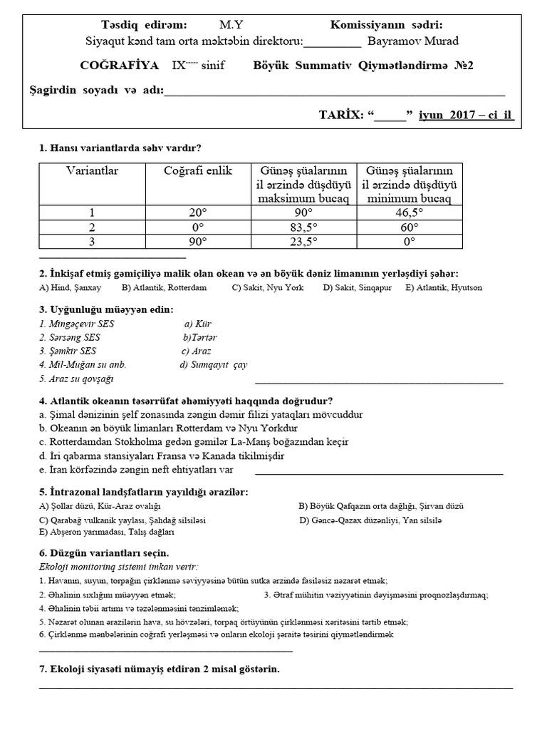 9 Cu Sinif Coğrafiya BSQ 2 1 | PDF