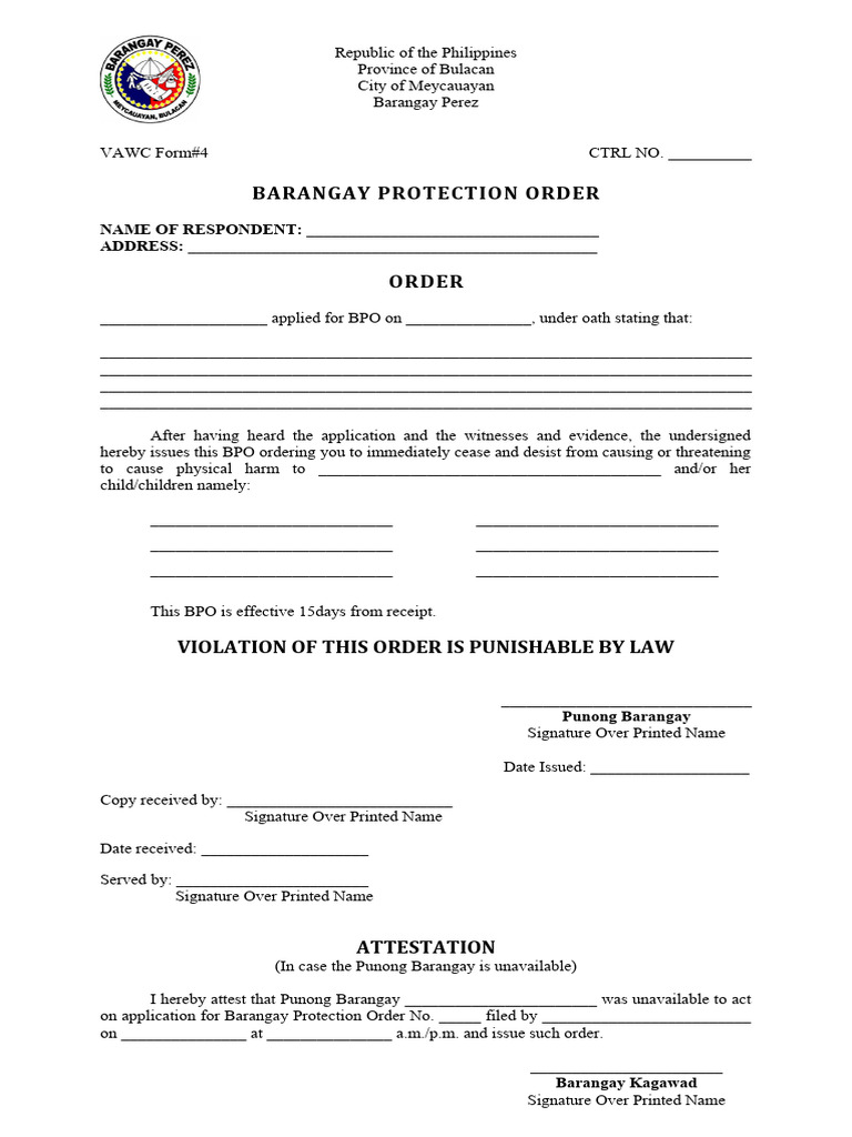 BPO Form4 - Blank | PDF | Justice | Crime & Violence