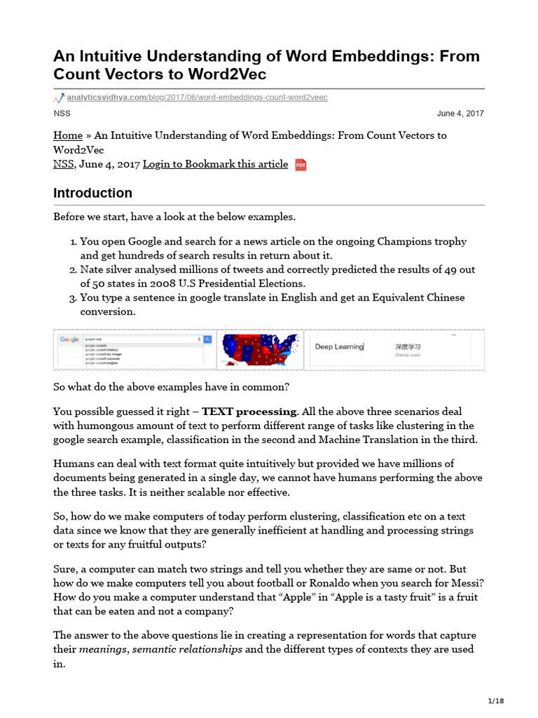 NLP An Intuitive Understanding of Word Embeddings From Count Vectors To Word2Vec | Download Free ...