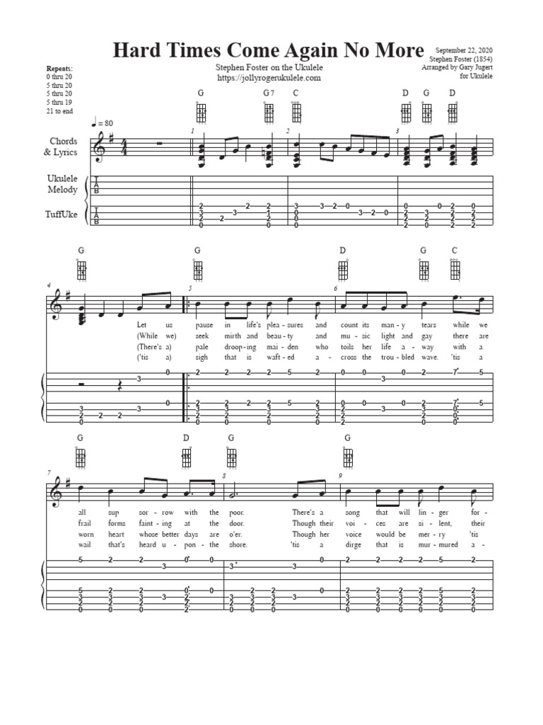 Hard Times Come Again No More Ukulele | PDF