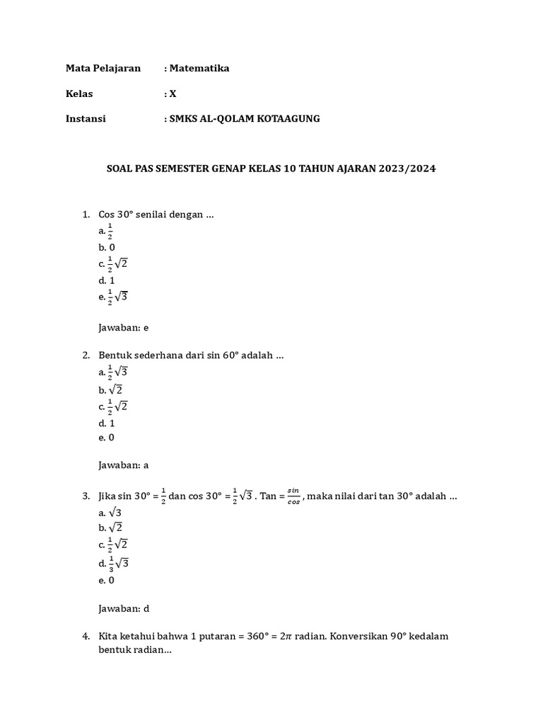 Soal Pas MTK Kelas X | PDF | Metode & Bahan Ajar