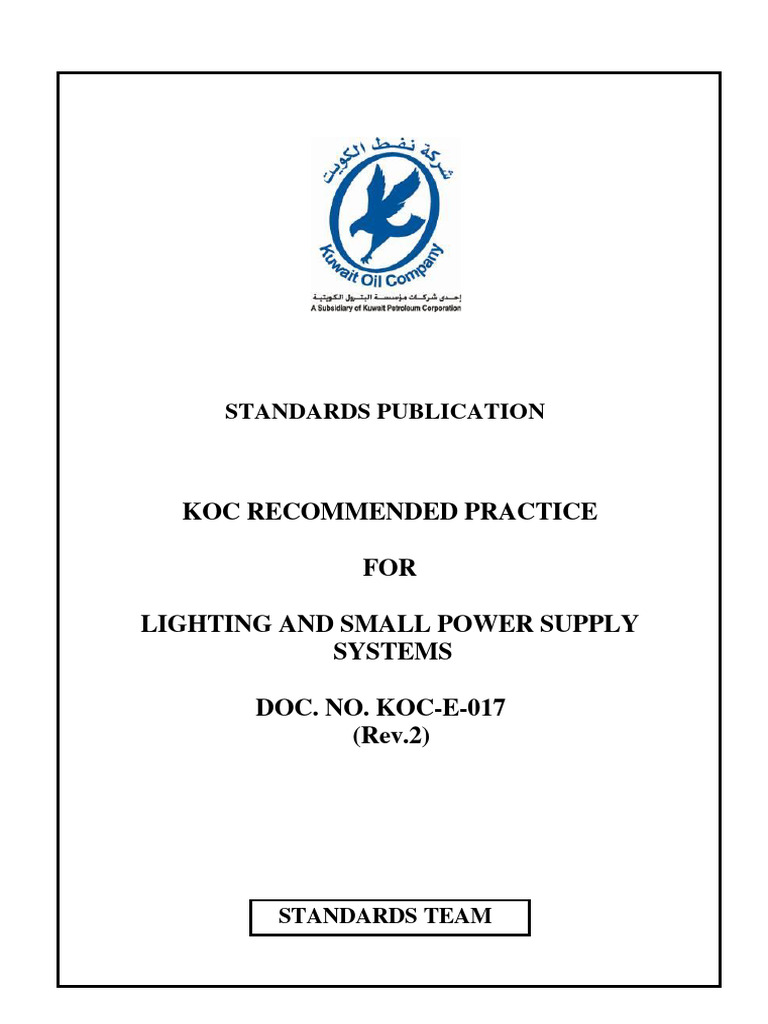 Koc Recommended Practice FOR Lighting and Small Power Supply Systems DOC. NO. KOC-E-017 (Rev.2 ...