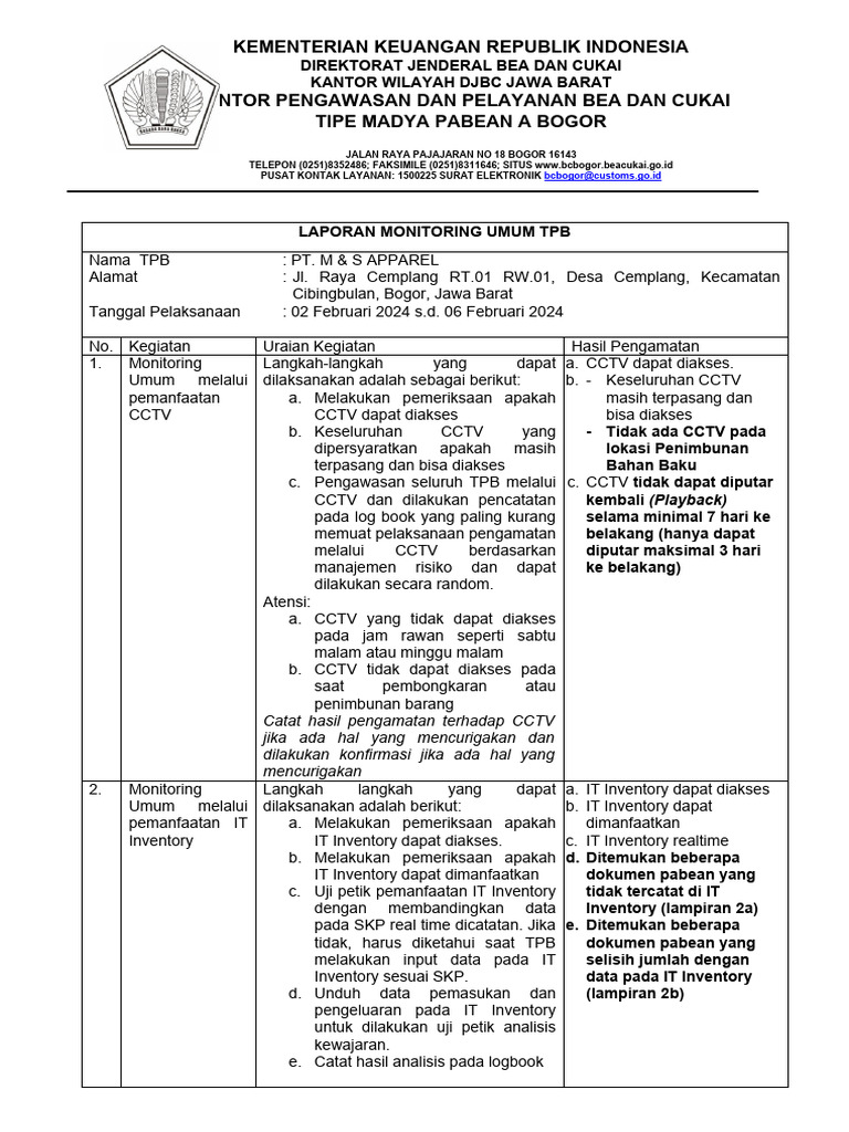 Laporan Monitoring TPB | PDF