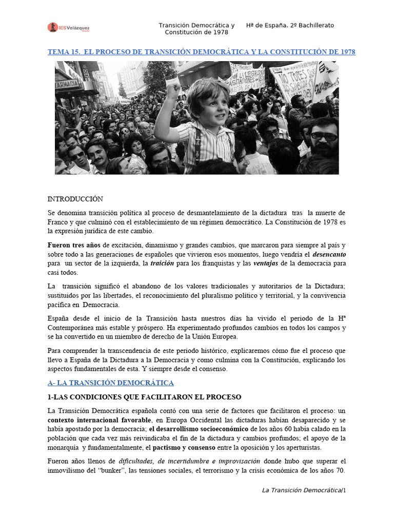 Tema 15 - La Transici-N Democr-Tica | PDF | España franquista | Democracia