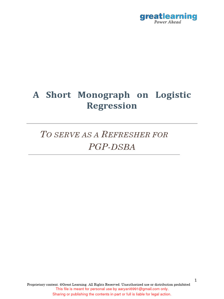 Logistic Regression Monograph - DSBA v2 | PDF | Logistic Regression | Linear Regression