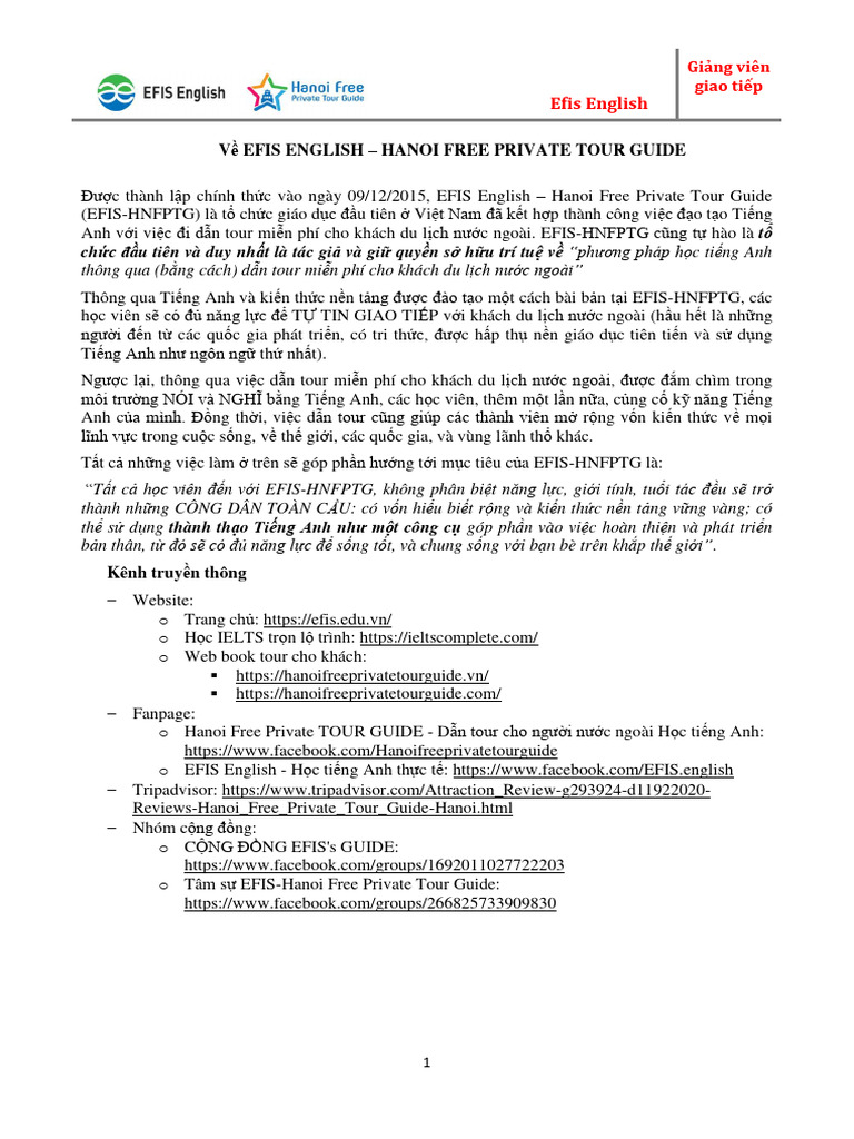 JD Giảng viên giao tiếp - Efis English | PDF