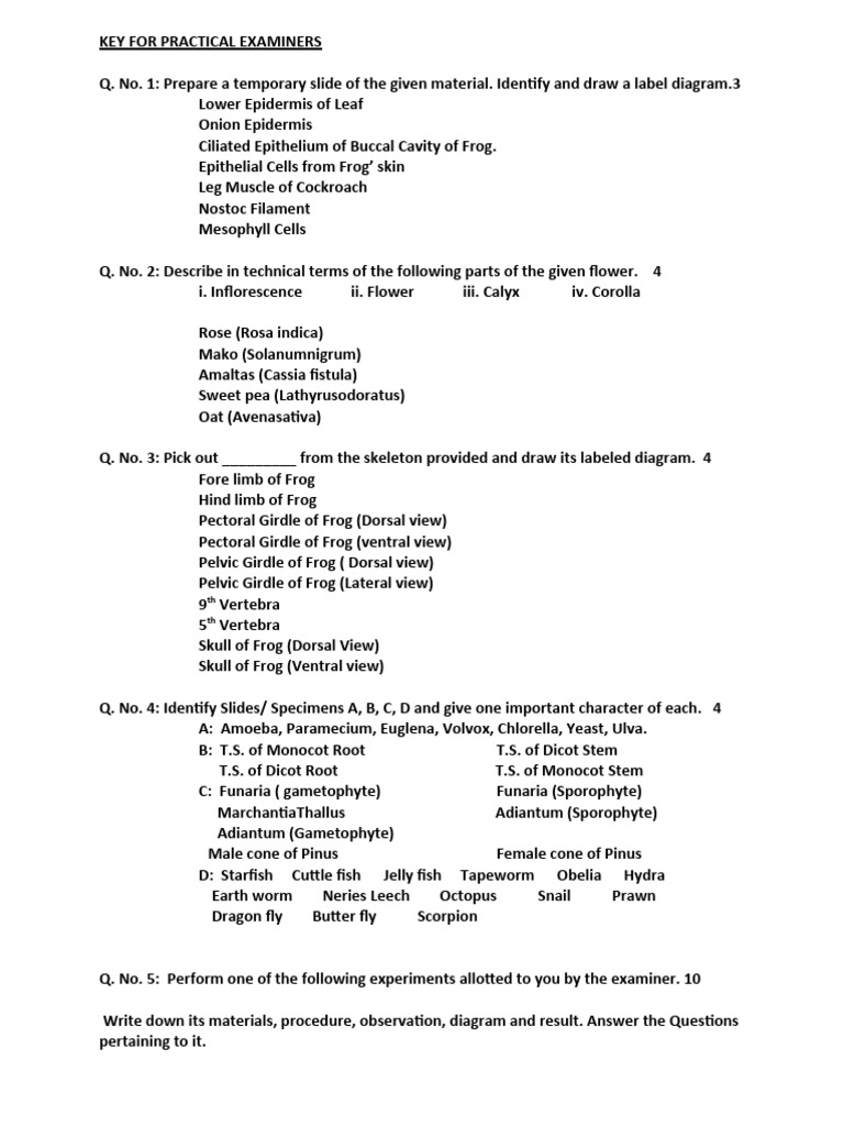 Practical List of Biology | PDF | Enzyme Assay | Frog