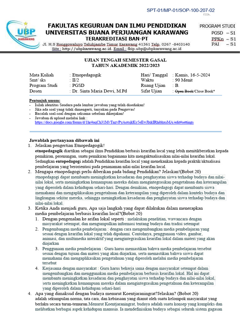 Tugas Uts Etnopedagodik Azzam sd23b | PDF