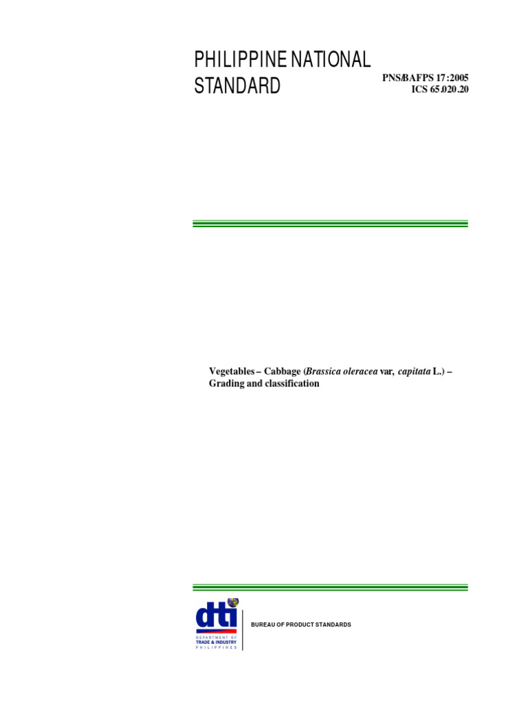 PNS-BAFPS 17-2005 Vegetables - Cabbage - Grading and Classification ...