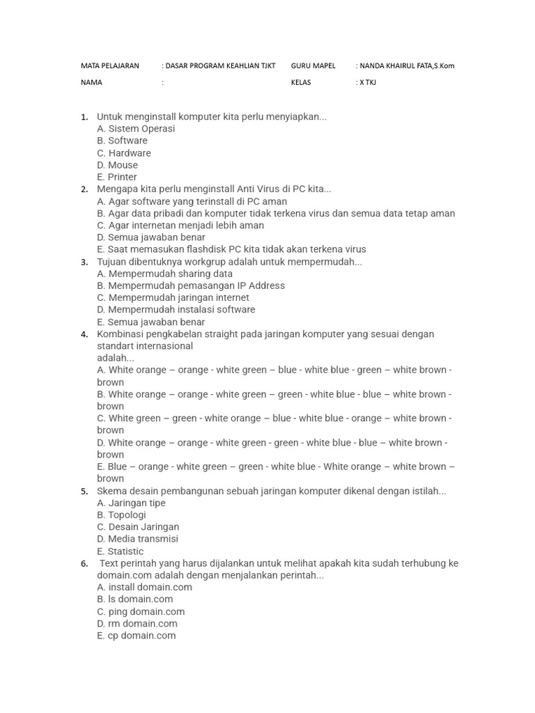 Soal Dasar Program Keahlian | PDF | Komputer