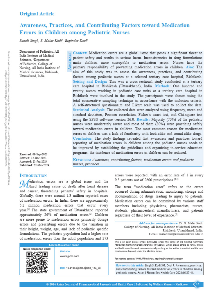 Awareness, Practices, and Contributing Factors.7 | PDF | Medical Error ...