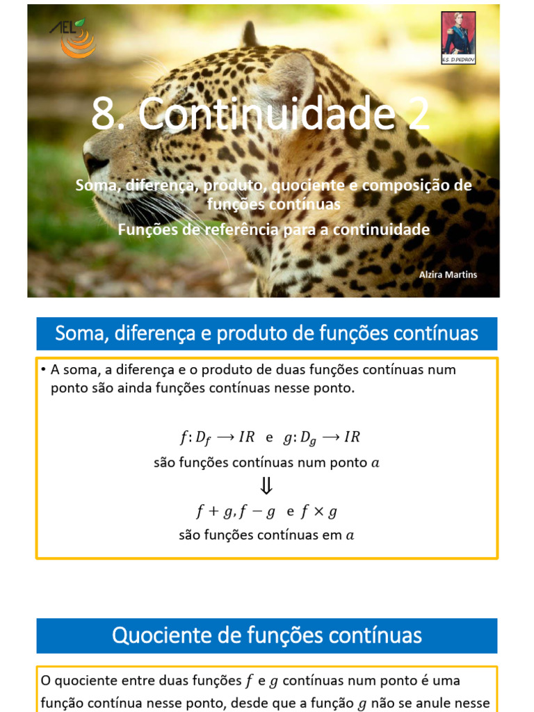 8.1 CONTINUIDADE Soma, Diferenca, Produto e Quociente e Composicao de ...