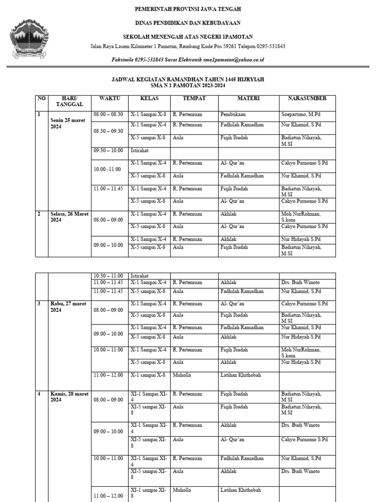Jadwal Ramadhan 2024-1 | PDF
