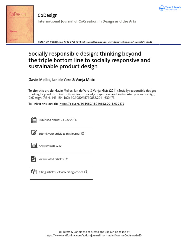 Socially Responsible Design Thinking Beyond The Triple Bottom Line To ...