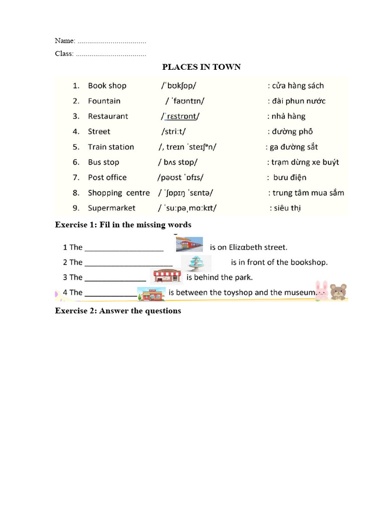 Town Places Exercises for Students | PDF | Sports & Recreation ...