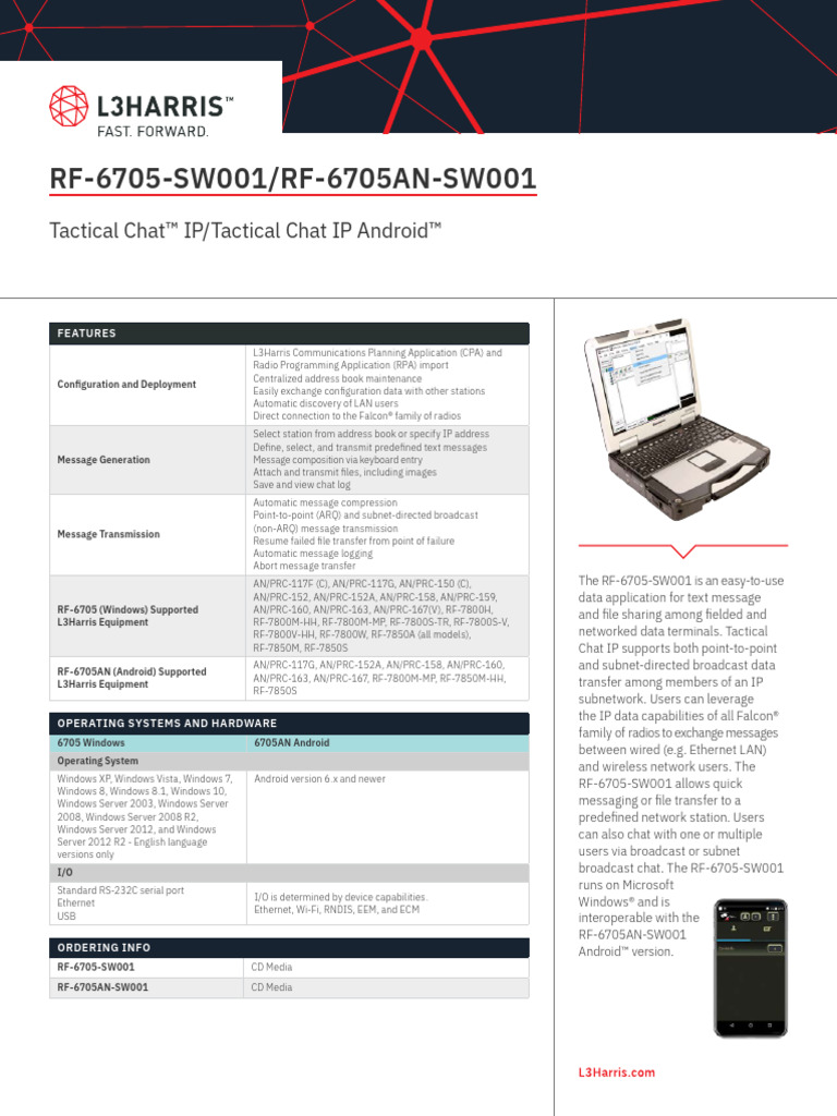 Cs Tcom RF 6705 Sw001 Tactical Chat Ip Spec Sheet | Download Free PDF ...