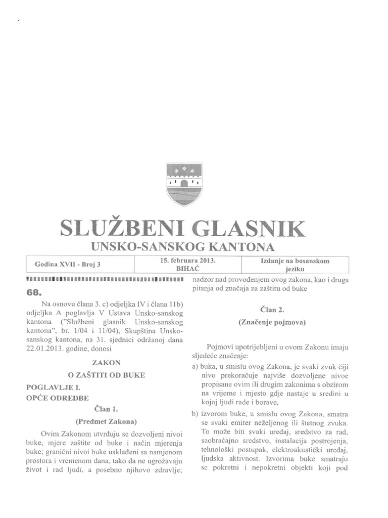 Zakon o Zaštiti Od Buke (Sl. Glasnik USK-A 3 - 13) | PDF